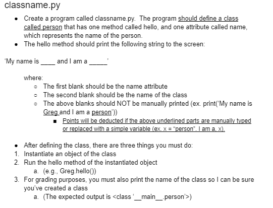 Solved classname.py Create a program called classname.py. | Chegg.com