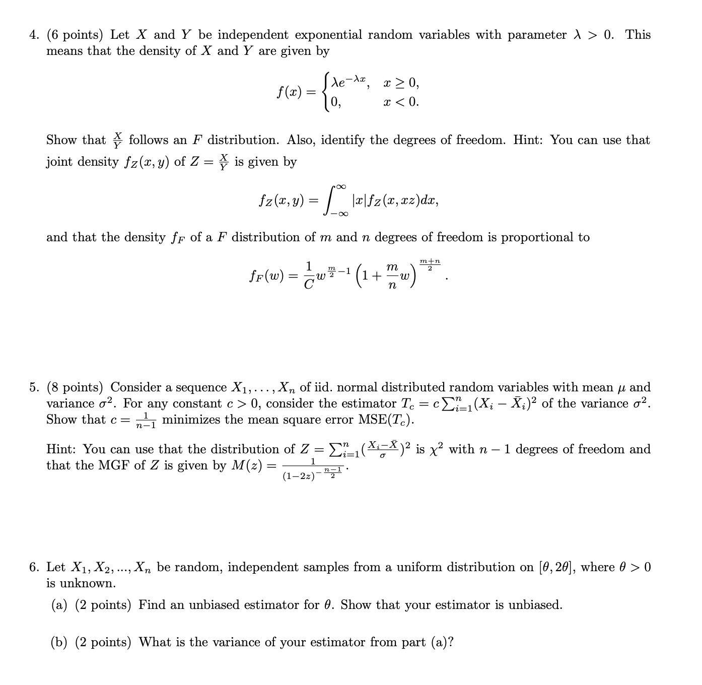 Solved 4. (6 points) Let X and Y be independent exponential | Chegg.com