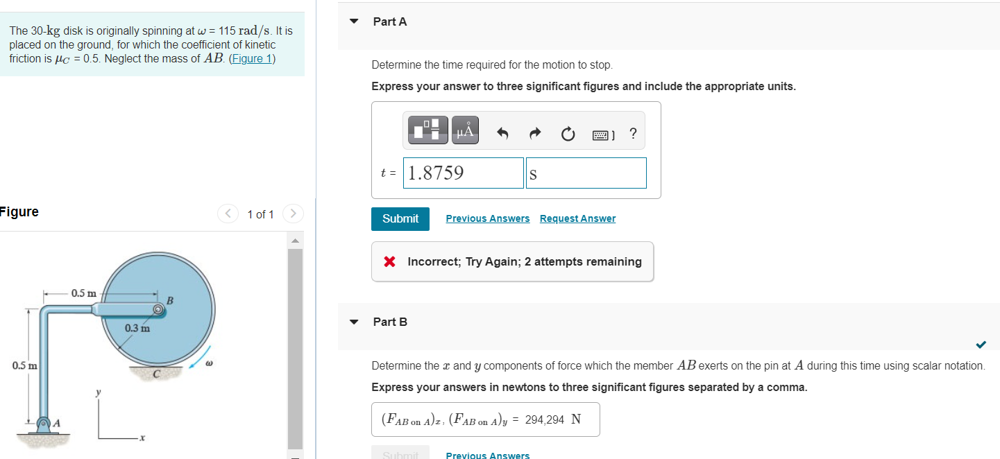 Solved Part A The 30-kg disk is originally spinning at w = | Chegg.com