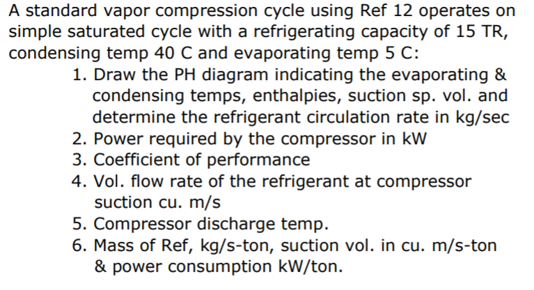 Solved A standard vapor compression cycle using Ref 12 | Chegg.com