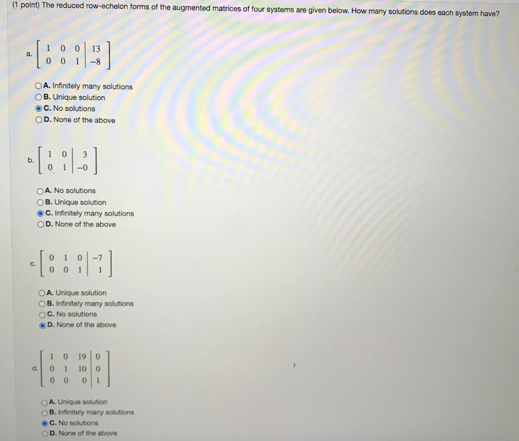 Solved (1 point) The reduced row-echelon forms of the | Chegg.com