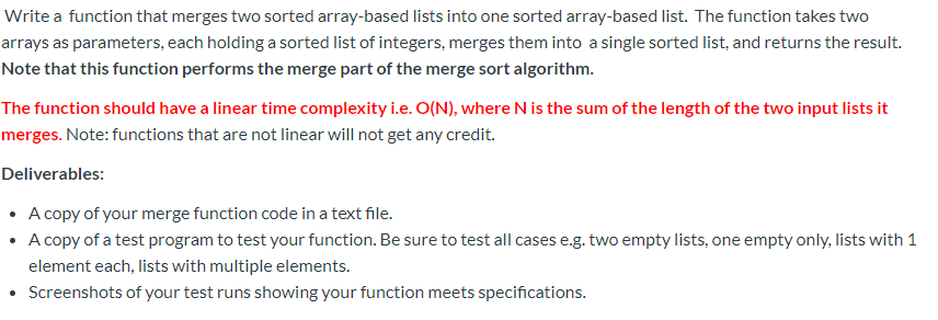 Solved Write A Function That Merges Two Sorted Array Based