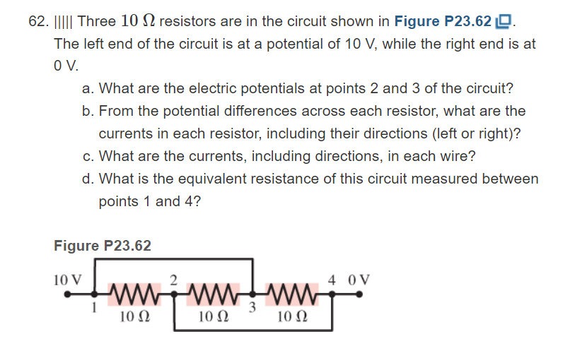 Solved 62. ||l|| Three 10Ω resistors are in the circuit | Chegg.com
