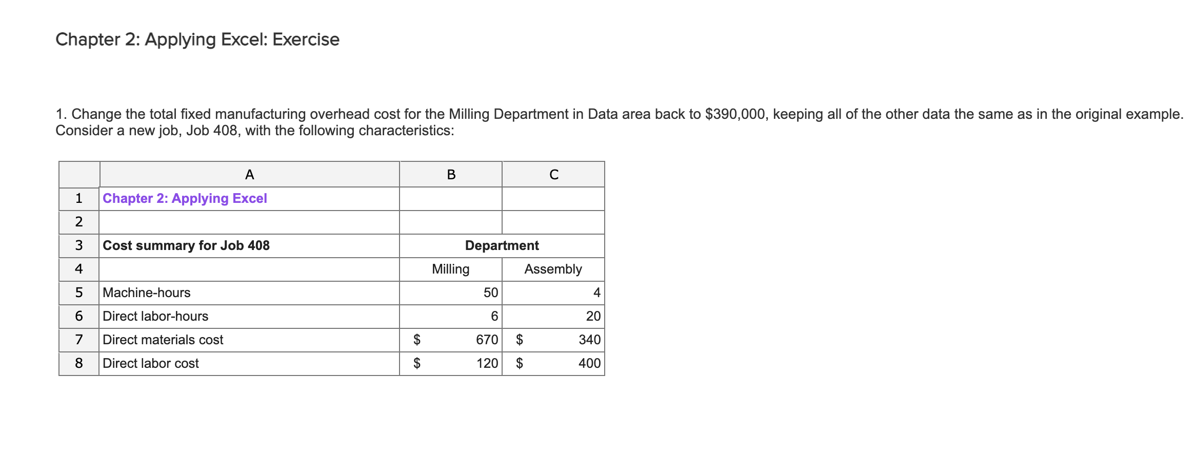 Chapter 2: Applying Excel: Exercise 1. Change the | Chegg.com
