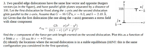 3. Two parallel edge dislocations have the same line | Chegg.com