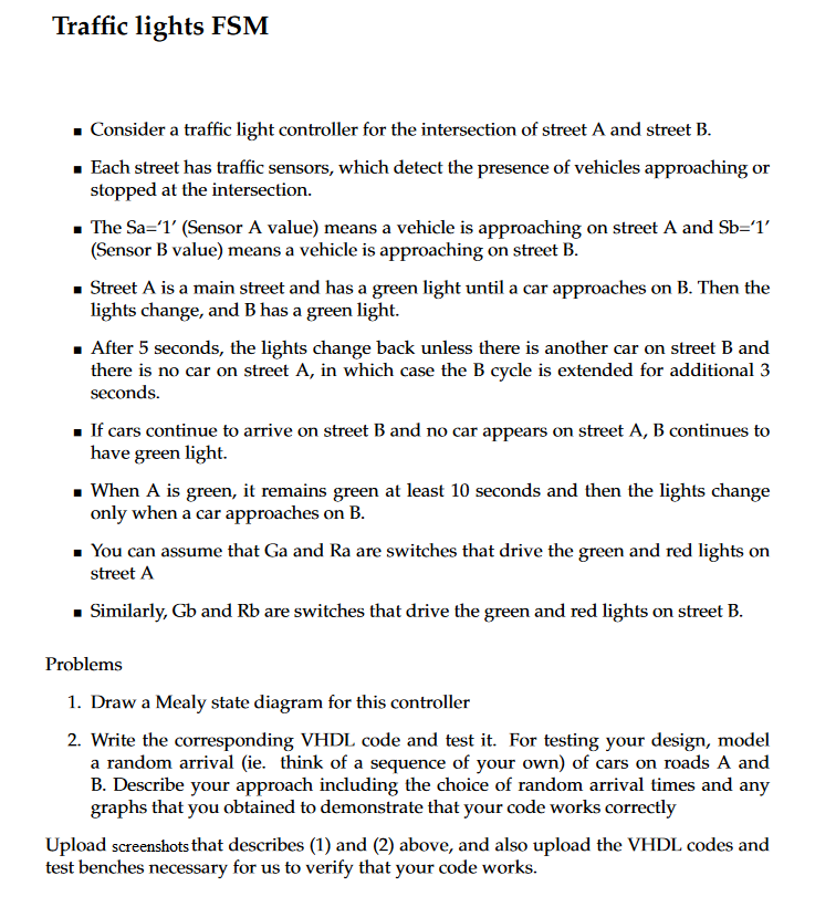 Traffic lights FSM . Consider a traffic light | Chegg.com