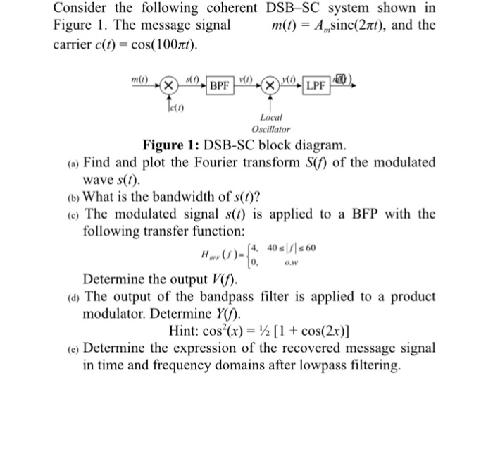 Solved Consider The Following Coherent Dsb Sc System Shown