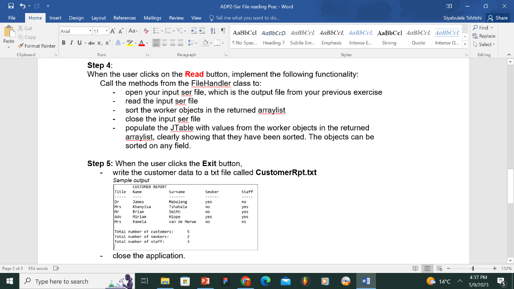 serialized file, sorts them, displays values in a | Chegg.com