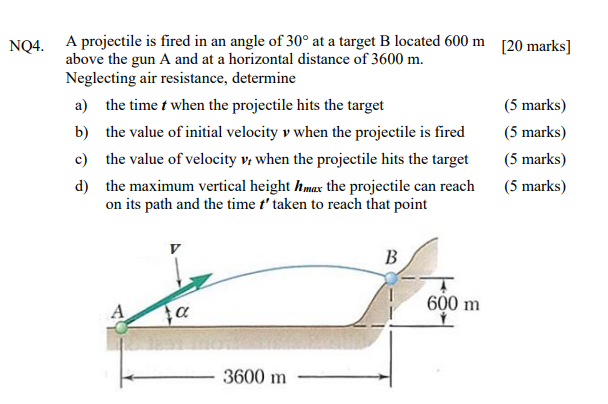 Solved NQ4. A projectile is fired in an angle of 30° at a | Chegg.com