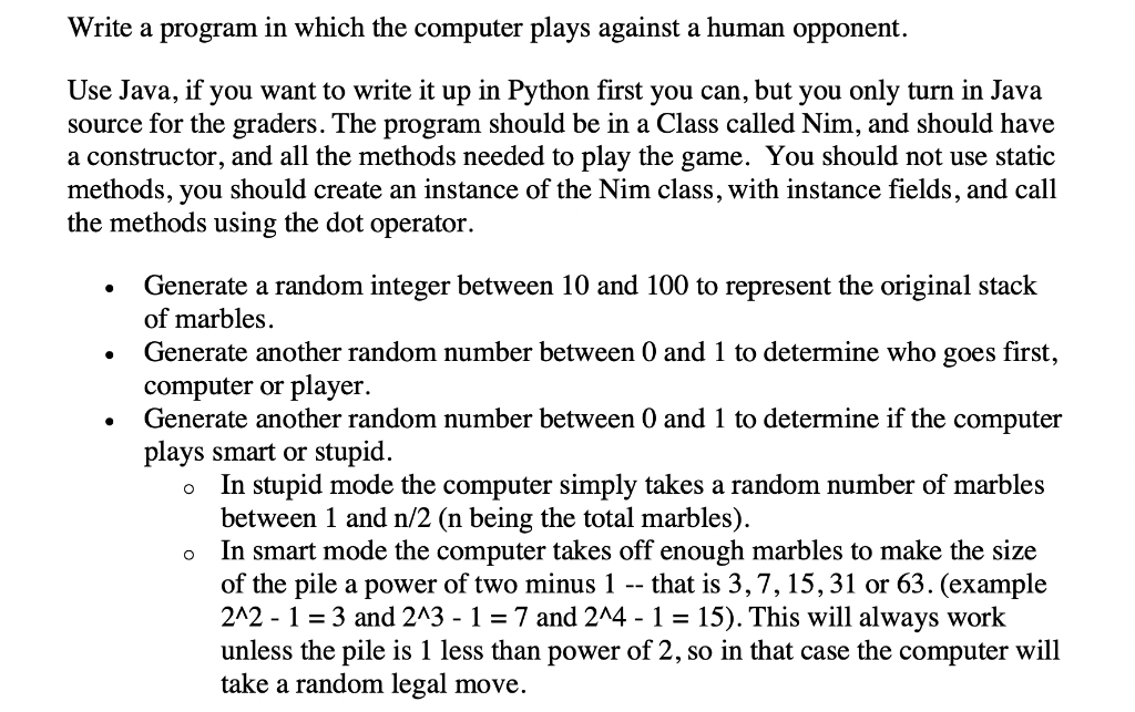 Solved Write a program in which the computer plays against a | Chegg.com