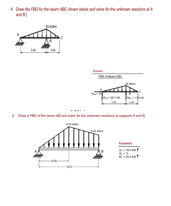 Solved 4. Draw the FBD for the beam ABC shown below and | Chegg.com