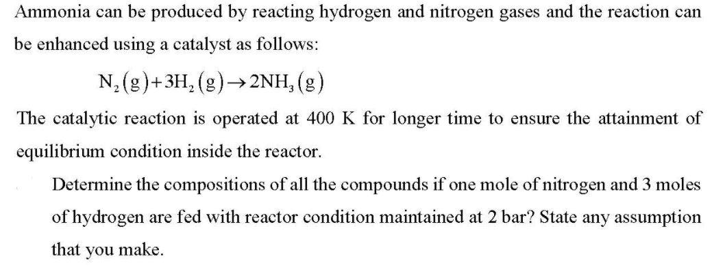 Ammonia can be produced by reacting hydrogen and | Chegg.com