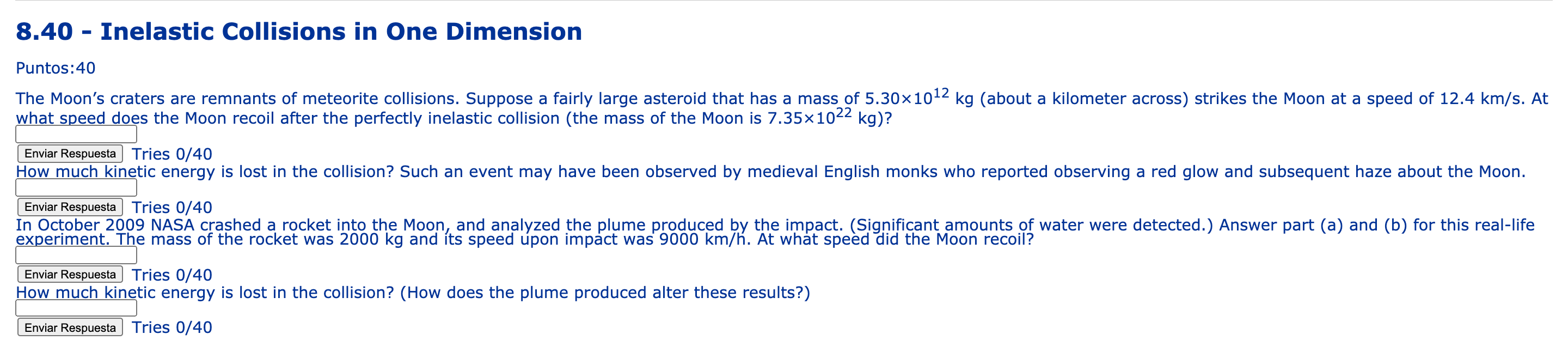 Solved 8.40 - Inelastic Collisions in One Dimension | Chegg.com