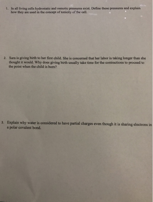 Solved 1. In all living cells hydrostatic and osmotic | Chegg.com