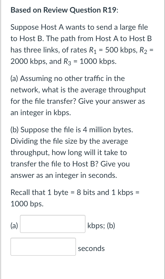 Based on Review Question R19:Suppose Host A wants to | Chegg.com
