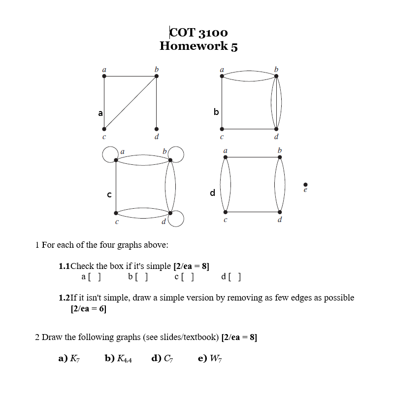 Solved COT 3100 1 For each of the four graphs above: | Chegg.com