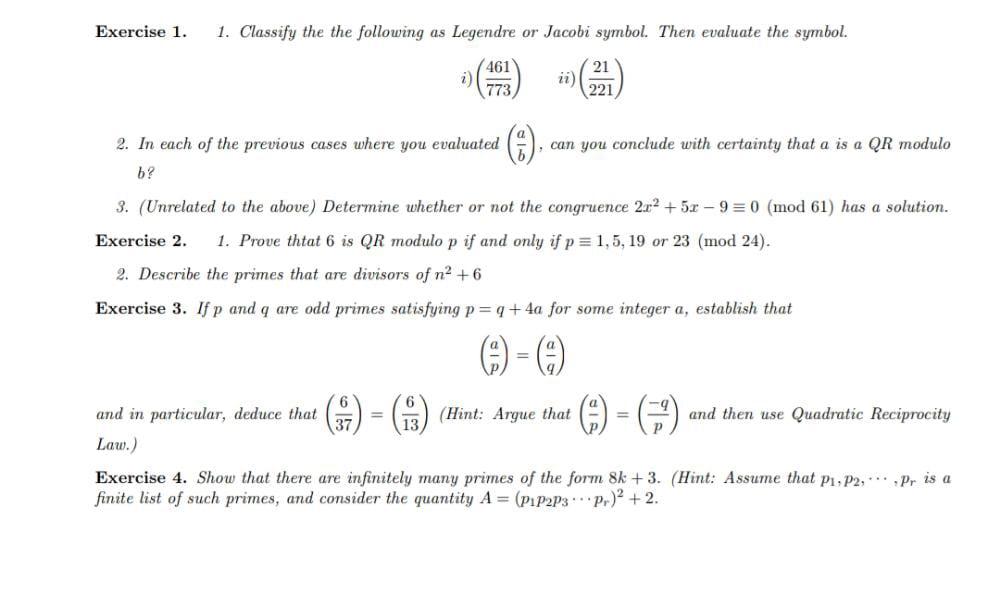 Solved Exercise 1. 1. Classify the the following as Legendre | Chegg.com