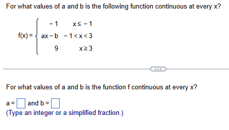 Solved For what values of a and b is the following function | Chegg.com