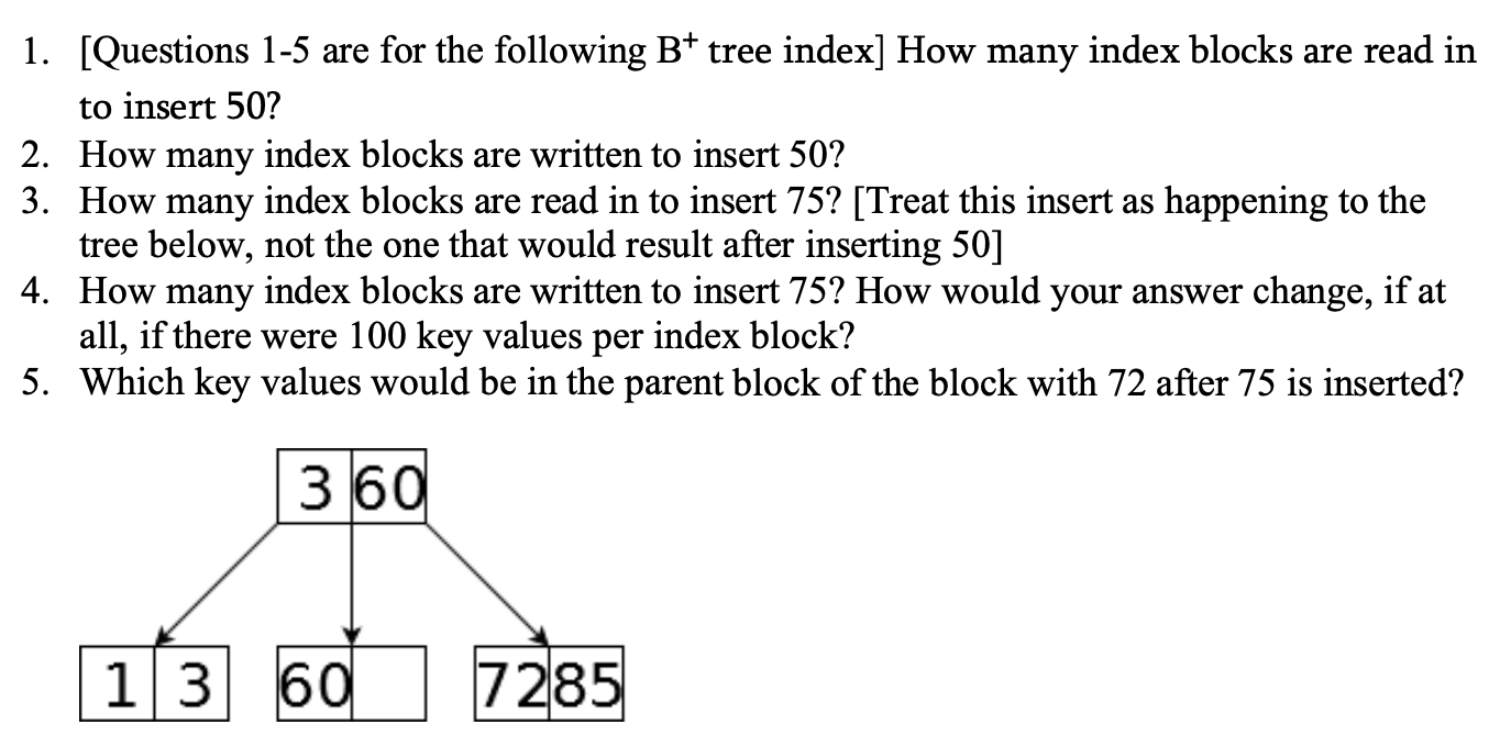 Solved 1. [Questions 1-5 are for the following B+ tree | Chegg.com
