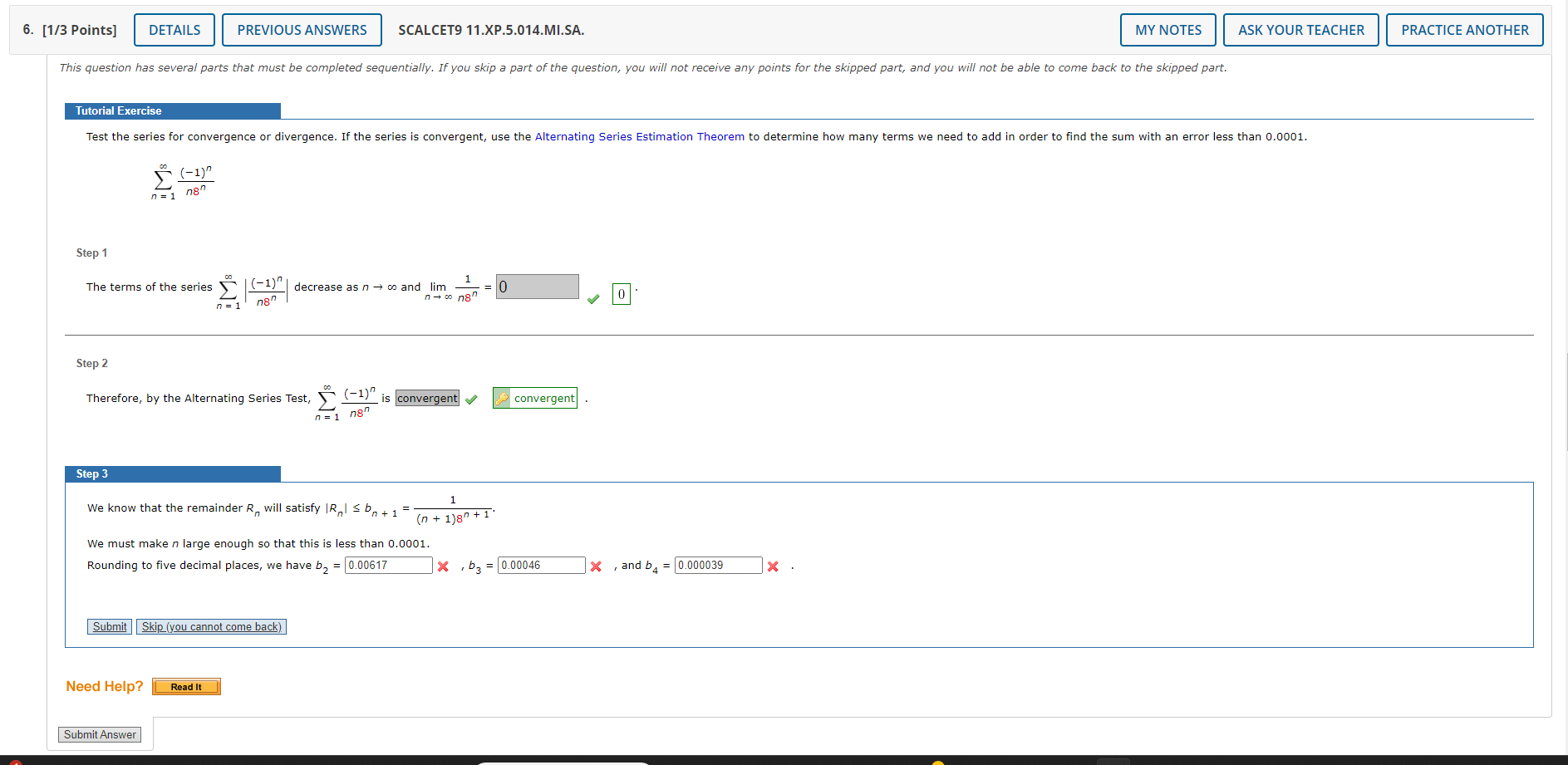 Solved ∑n=1∞n8n(−1)n Step 1 The terms of the series | Chegg.com