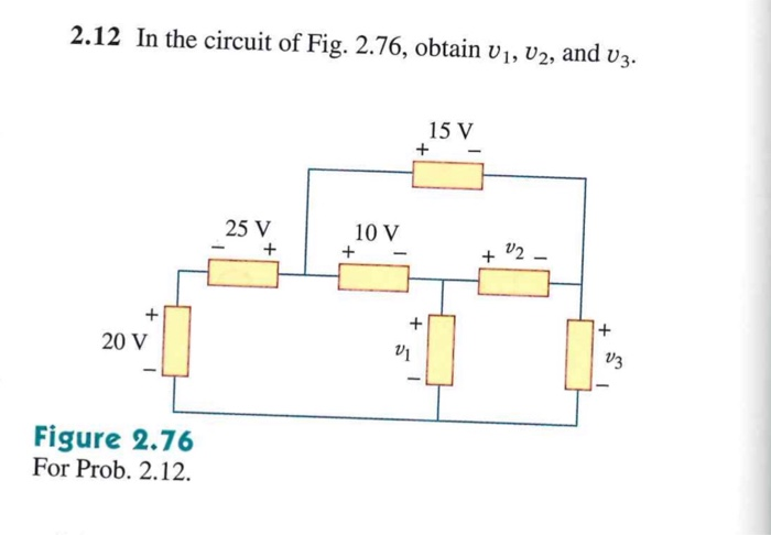 Solved 2.12 In the circuit of Fig. 2.76, obtain v1, U2, and | Chegg.com