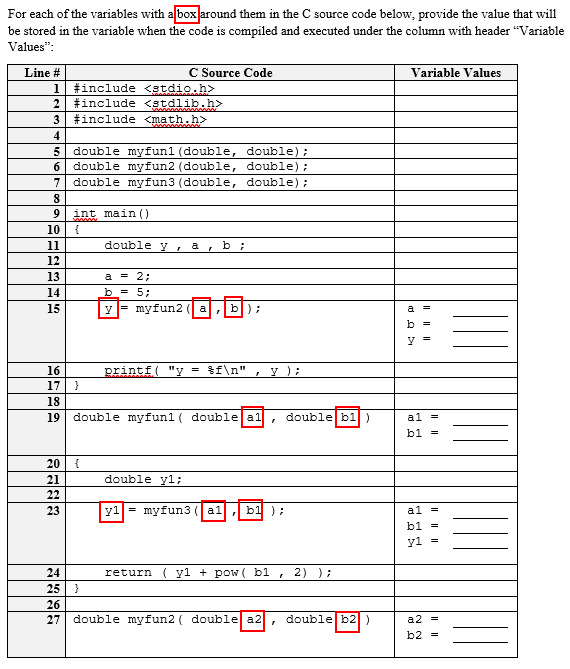 Solved For each of the variables with a box around them in | Chegg.com