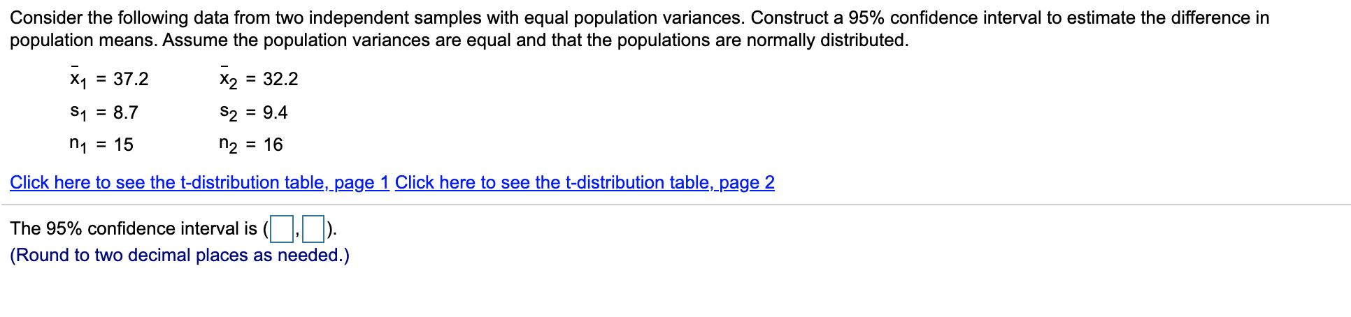 Solved Consider the following data from two independent | Chegg.com