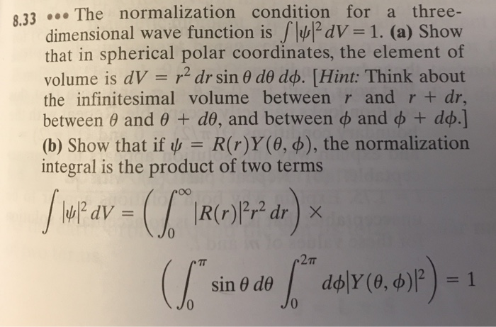 Solved The normalization condition for a three- dimensional | Chegg.com