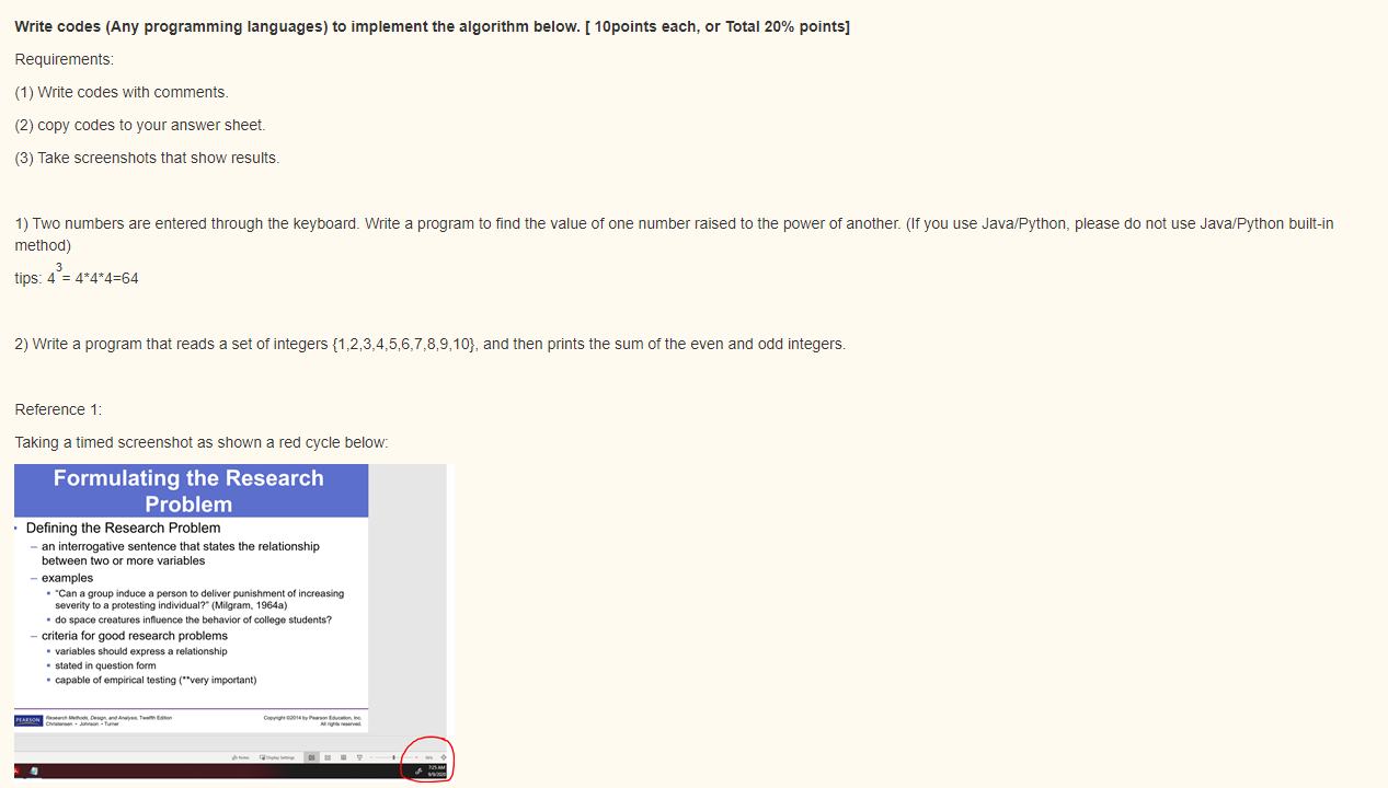 Solved Write codes (Any programming languages) to implement | Chegg.com