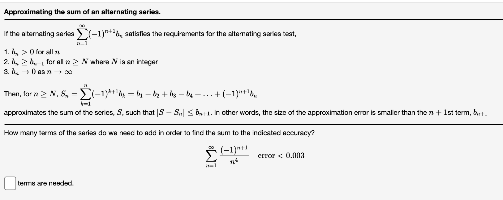 Solved Approximating the sum of an alternating series. + If | Chegg.com