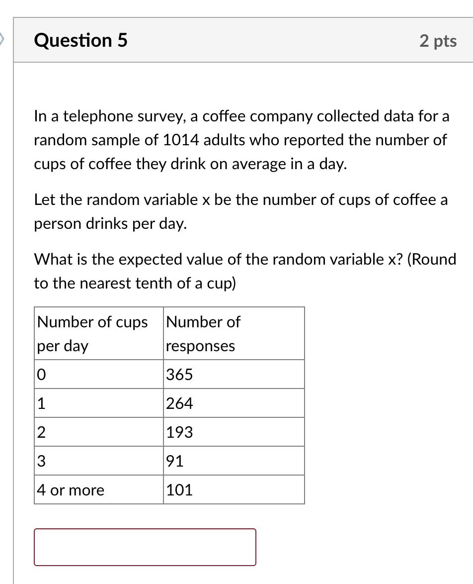 Solved Question 5 2 pts In a telephone survey, a coffee | Chegg.com