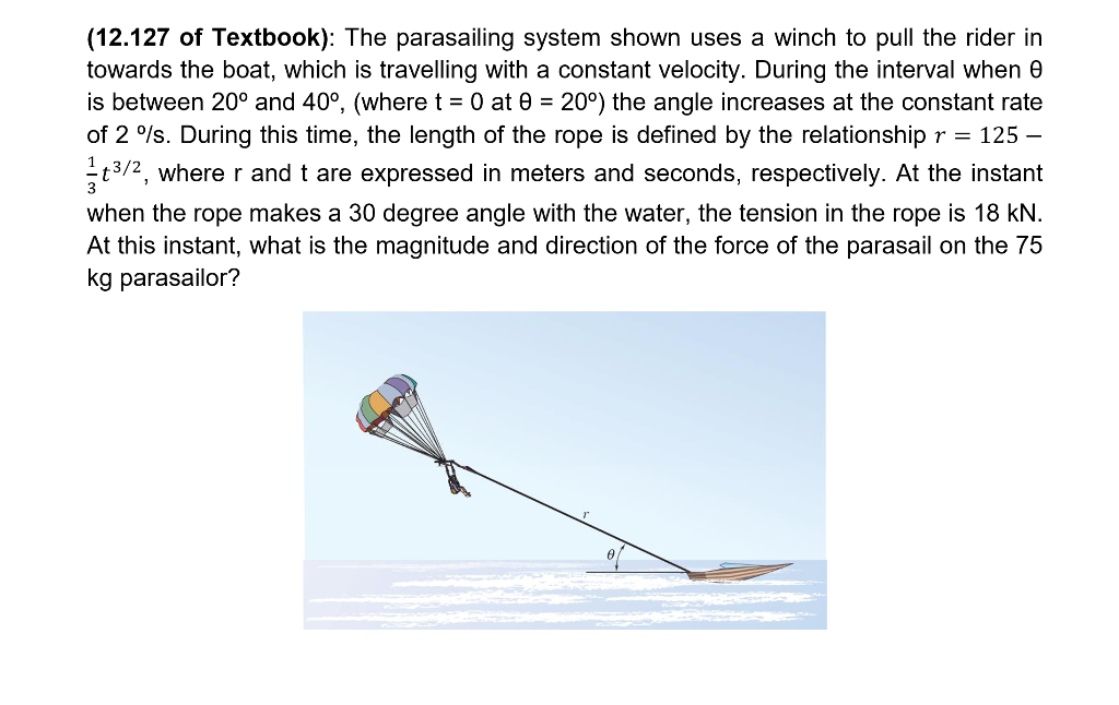 Solved (12.127 of Textbook): The parasailing system shown | Chegg.com