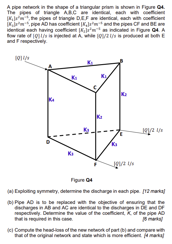 Solved A pipe network in the shape of a triangular prism is | Chegg.com