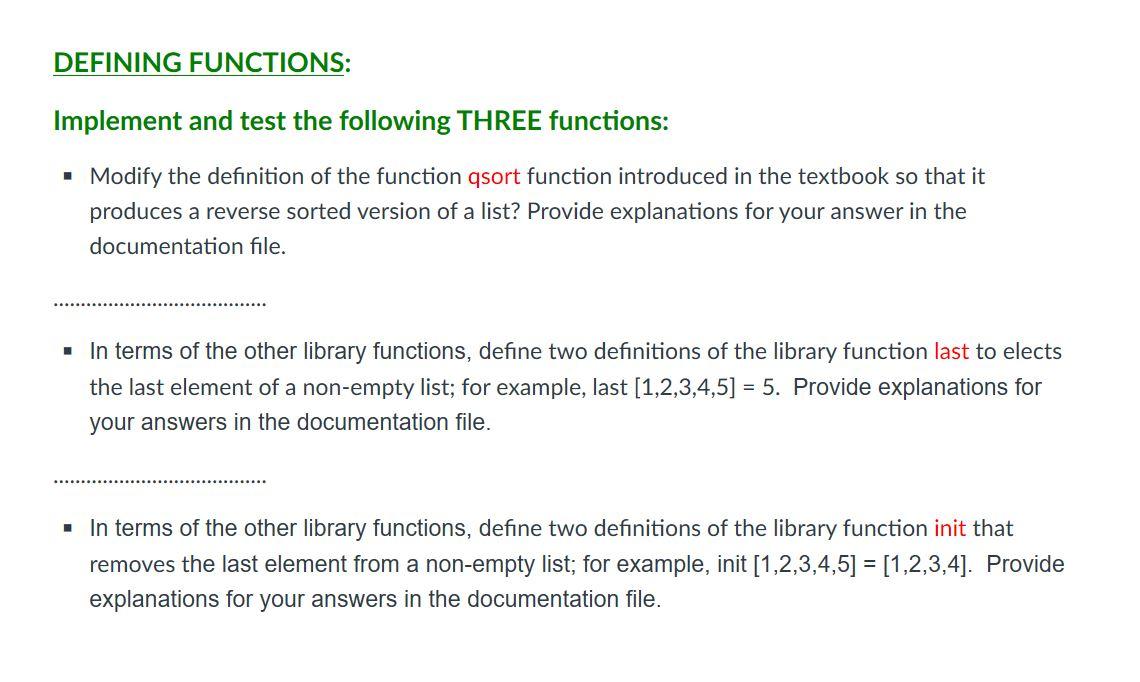 Solved Defining Functions Implement And Test The Following