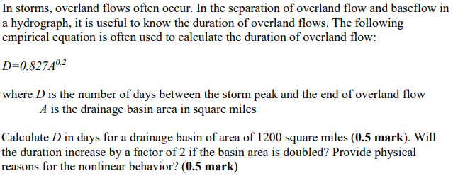 Solved In storms, overland flows often occur. In the | Chegg.com
