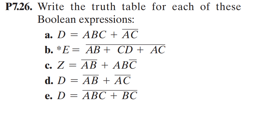 Solved 7.26. Write the truth table for each of these Boolean | Chegg.com
