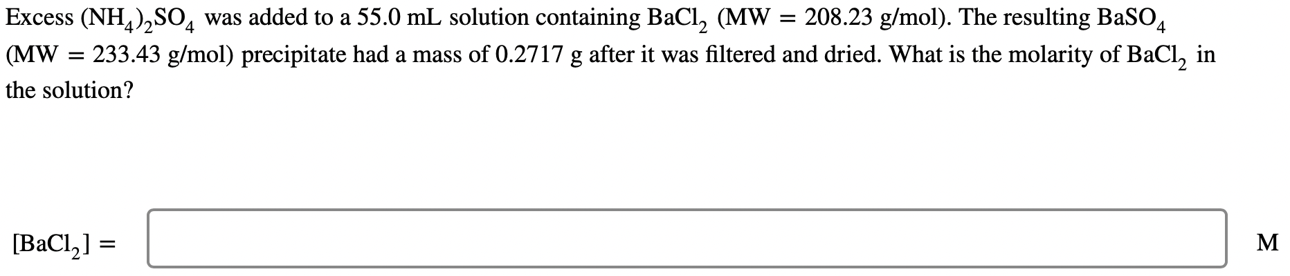 Solved Excess (NH4)2SO4 was added to a 55.0 mL solution | Chegg.com