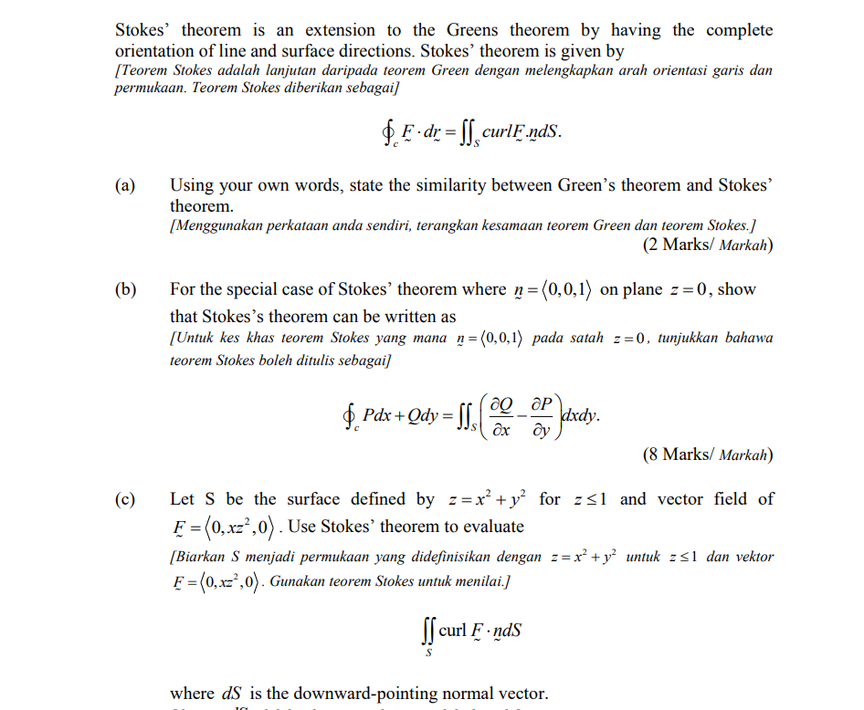 Solved Stokes' theorem is an extension to the Greens theorem | Chegg.com