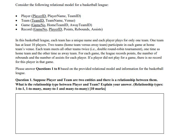 Solved Consider the following relational model for a | Chegg.com