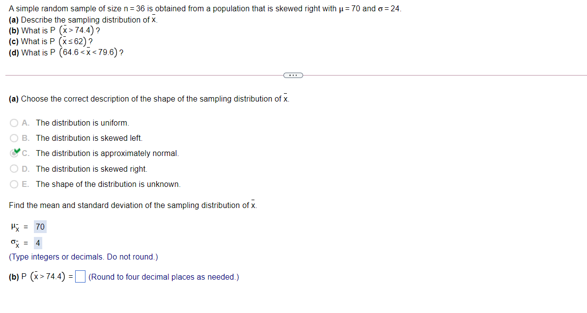 Solved A simple random sample of size n= 36 is obtained from | Chegg.com