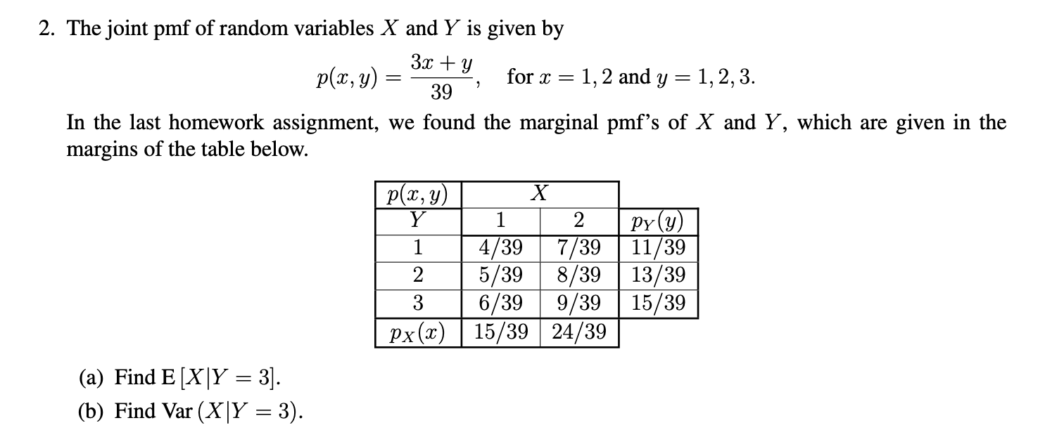Solved 2. The joint pmf of random variables X and Y is given | Chegg.com