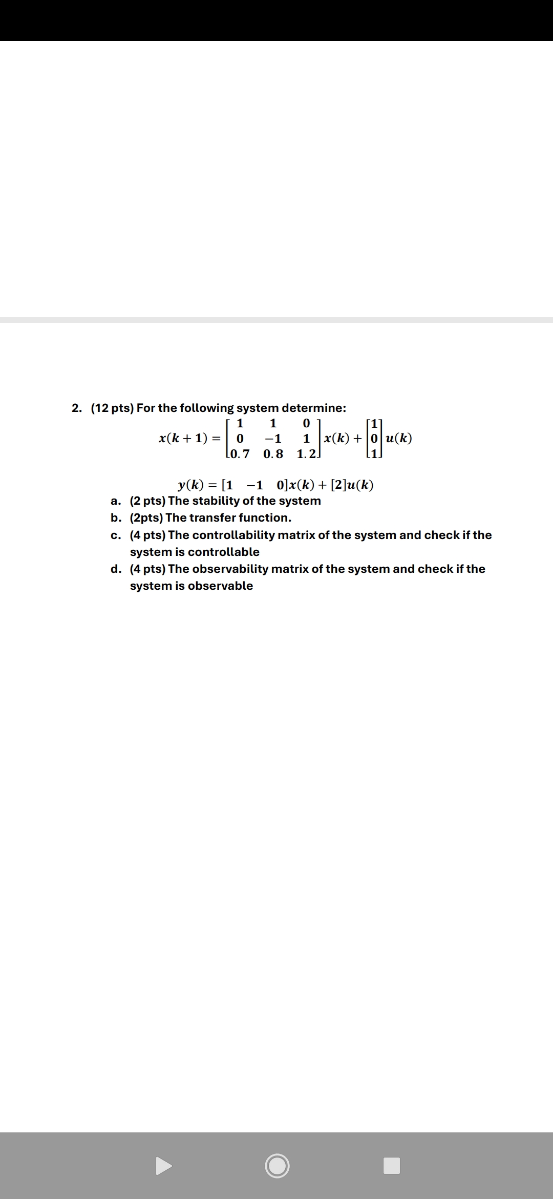 Solved (12 ﻿pts) ﻿For the following system | Chegg.com
