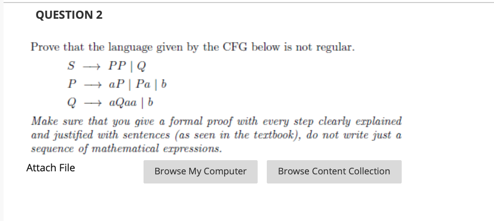 QUESTION 2 Prove that the language given by the CFG | Chegg.com