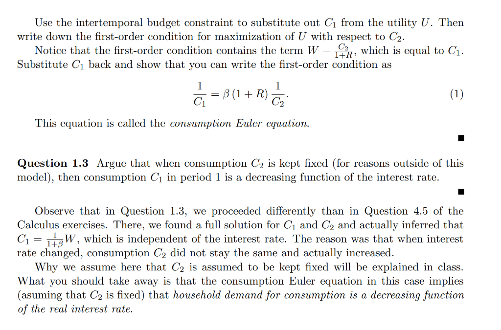 1 An intertemporal household problem In order to | Chegg.com