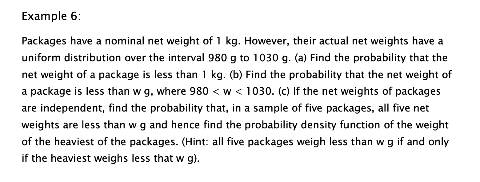 Solved Example 6: Packages have a nominal net weight of 1 | Chegg.com