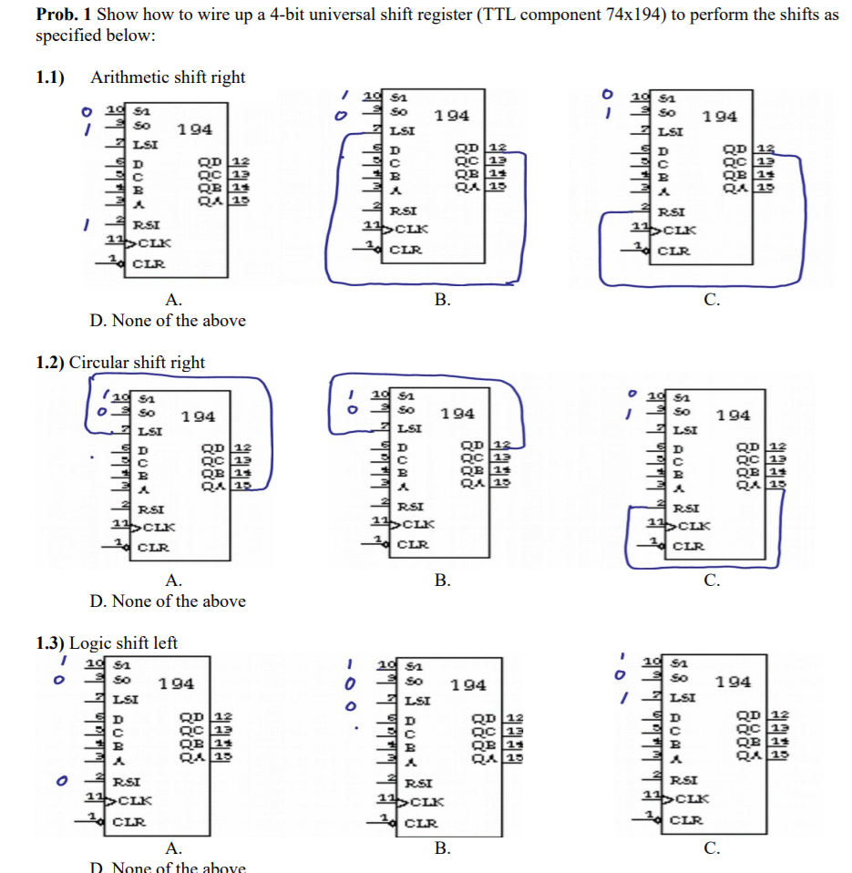 Solved Prob. 1 Show how to wire up a 4-bit universal shift | Chegg.com