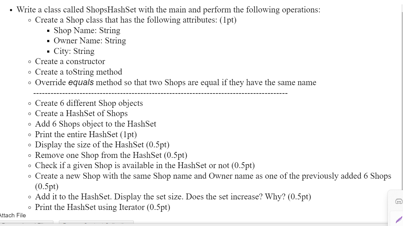 Solved - Write a class called ShopsHashSet with the main and | Chegg.com