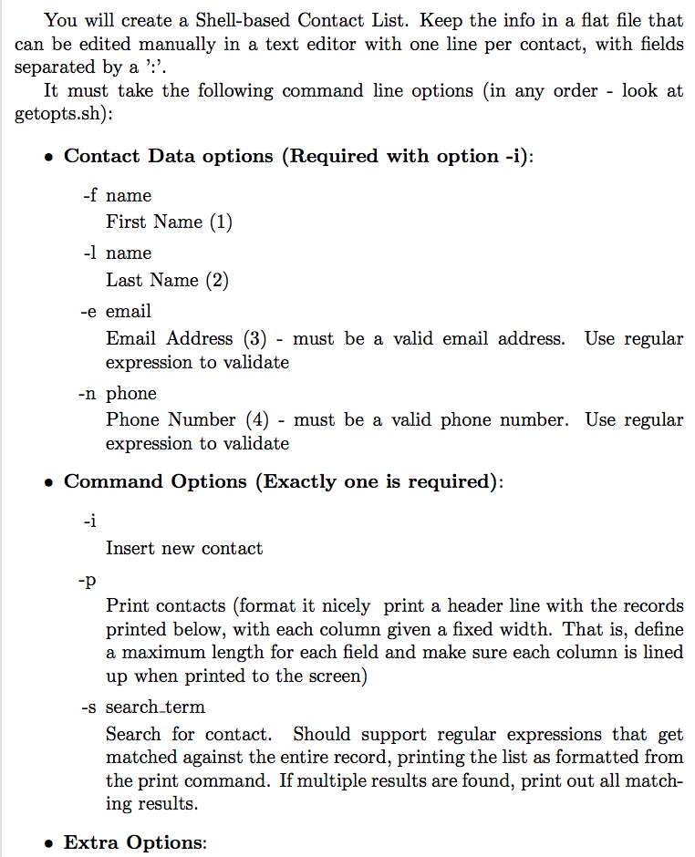 Solved You will create a Shell-based Contact List. Keep the | Chegg.com