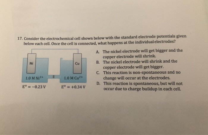 Solved 17. Consider the electrochemical cell shown below | Chegg.com