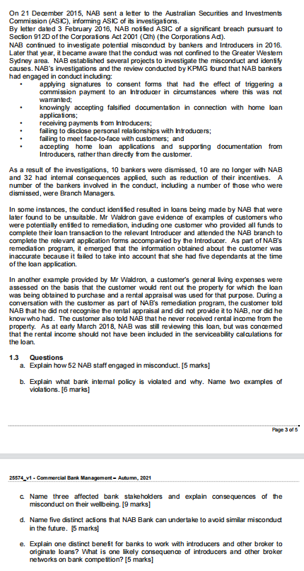 Solved On 21 December 2015, NAB sent a letter to the | Chegg.com